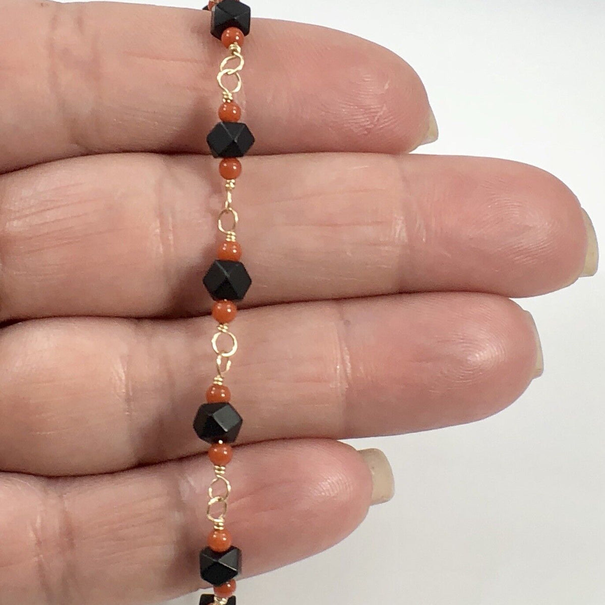 Genuine Azabache & Coral Solid 14K Gold Bracelet, 7.25" Oro 14k Pulser ...